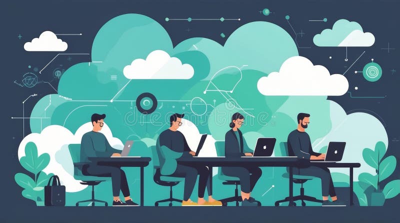 Vector Illustration of Remote Work Setup with Abstract Digital ...