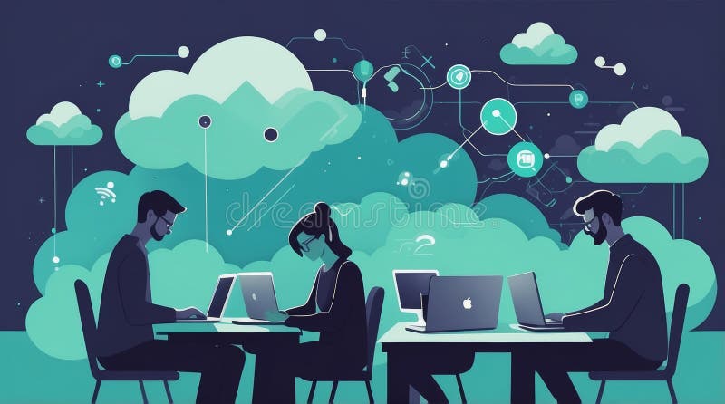 Vector Illustration of Remote Work Setup with Abstract Digital ...