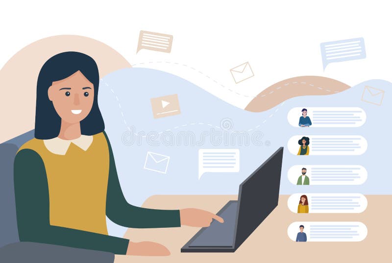 Vector Illustration of Remote Work. Workplace Home. Video Chat ...