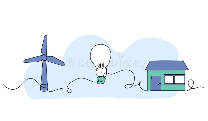 Vector Illustration of Renewable Energy. Modern Flat in Continuous Line ...