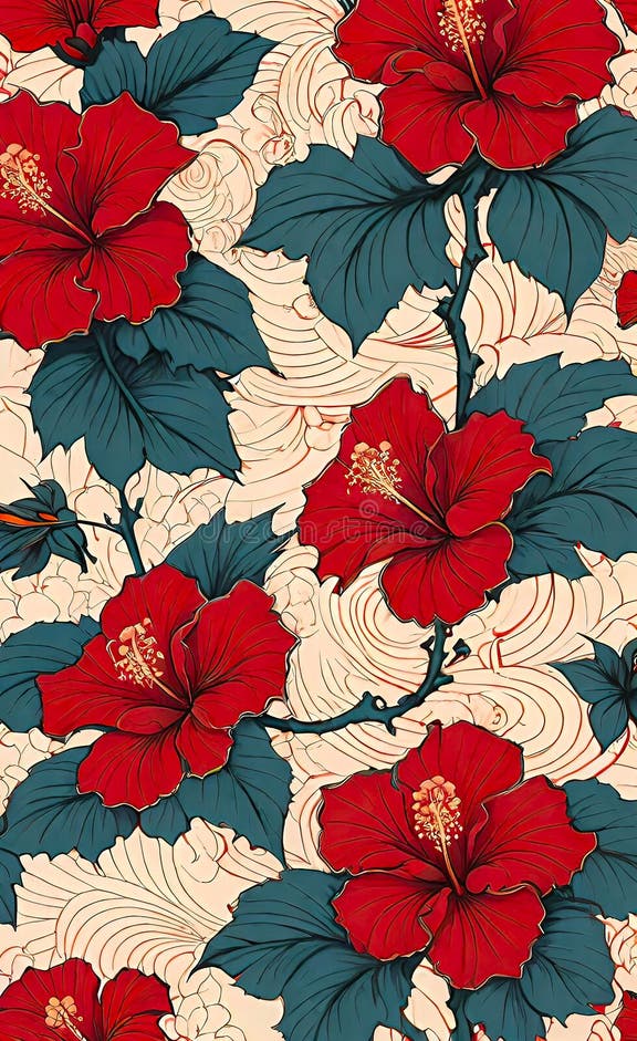 Vector Illustration, Repeating Wallpaper Pattern, Seamless Pattern of Stylized Hibiscus with ...