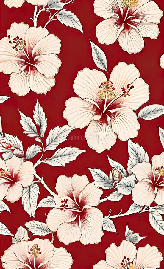 Vector Illustration, Repeating Wallpaper Pattern, Seamless Pattern of Stylized Hibiscus with ...