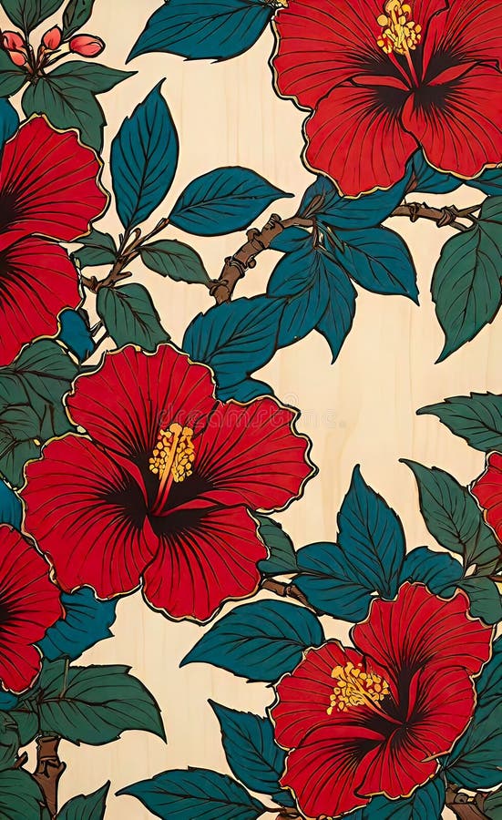 Vector Illustration, Repeating Wallpaper Pattern, Seamless Pattern of Stylized Hibiscus with ...