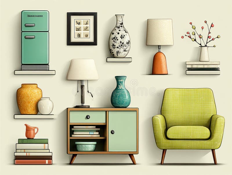 A Vector Illustration Representing Various Interior Design Concepts ...