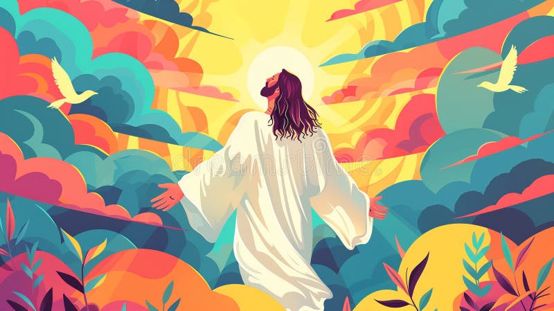 Vector Illustration of Resurrected Jesus Christ Ascending Towards Sky ...