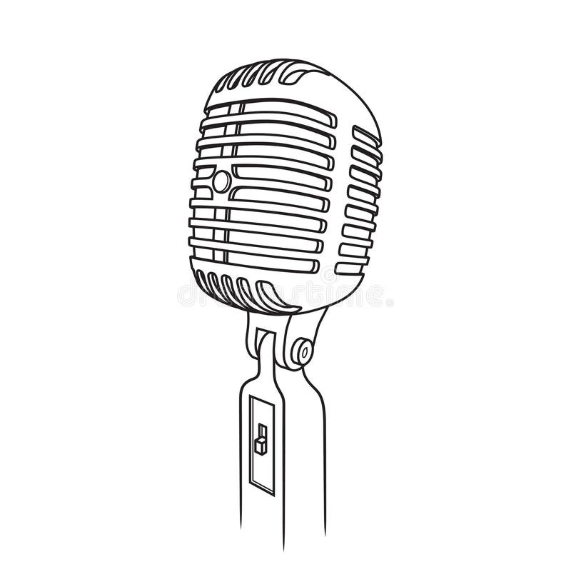 Illustration of Retro Microphone in Outline Style Stock Vector ...