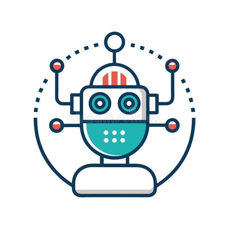 Vector Illustration of Retro Robot with Antenna in a Dotted Circle ...