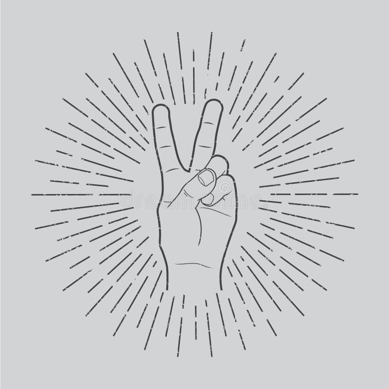 Vector Illustration in Retro Style of a Hand with Victory Sign. Stock ...