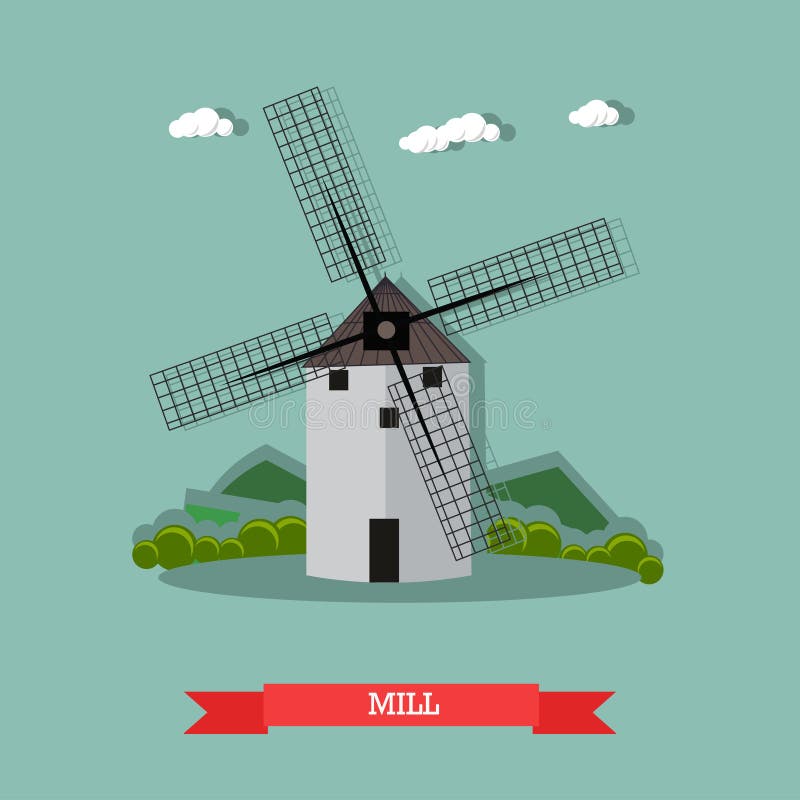 Vector Illustration of Retro Windmill in Flat Style Stock Vector ...