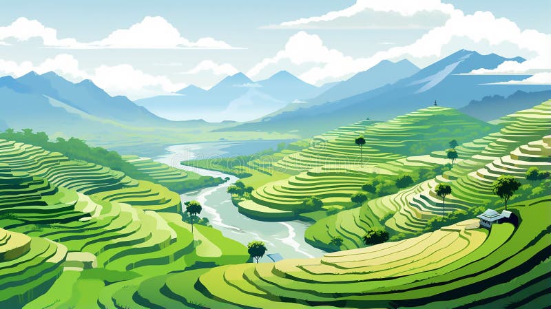 Vector Illustration of Rice Terraces Stock Illustration - Illustration ...