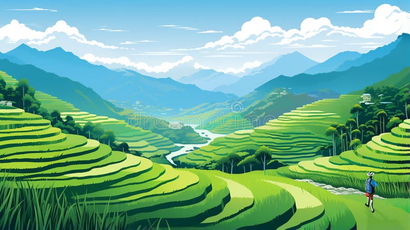 Vector Illustration of Rice Terraces Stock Illustration - Illustration ...