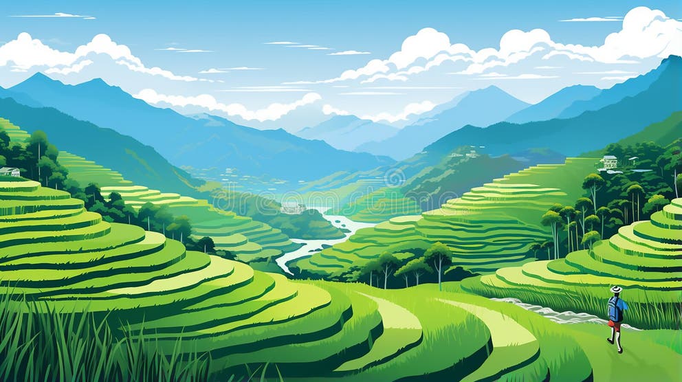 Vector Illustration of Rice Terraces Stock Illustration - Illustration ...