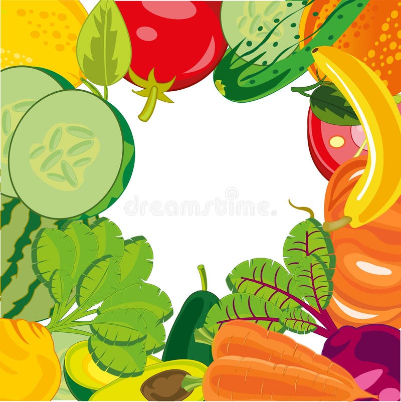 Vector Illustration Ripe Vegetables and Fruit Decorative Background ...