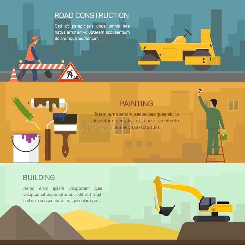 Vector Illustration of Road Construction, Painting Stock Vector ...