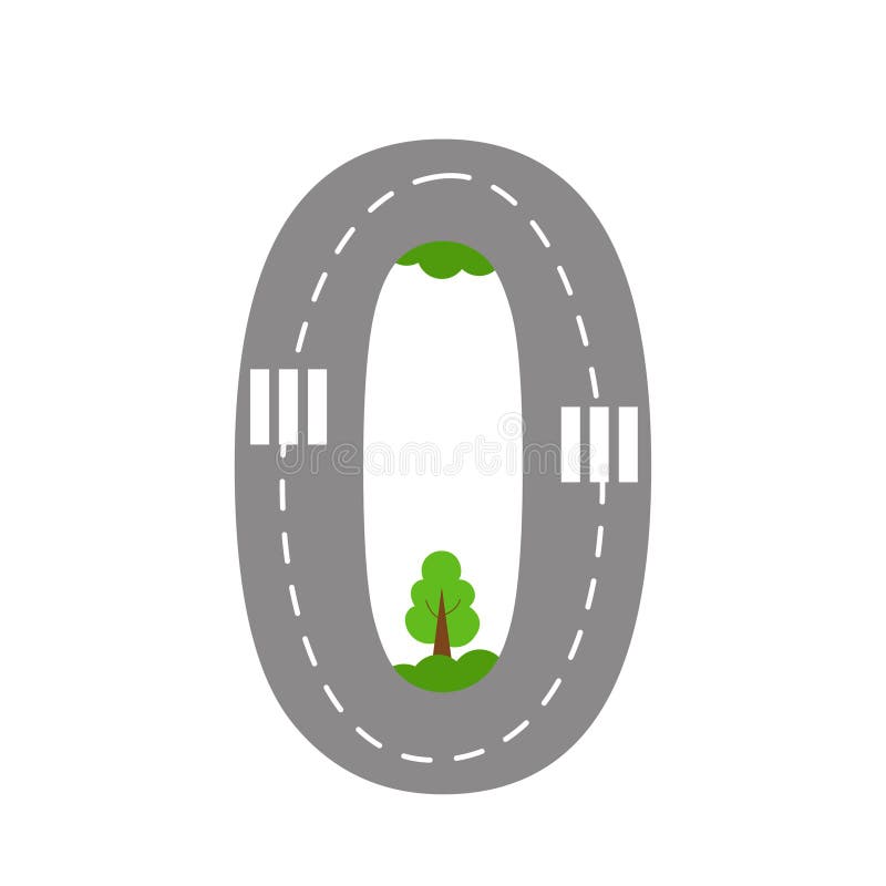 Vector Illustration. Road Numbers for Kids. Number 0. Stock ...