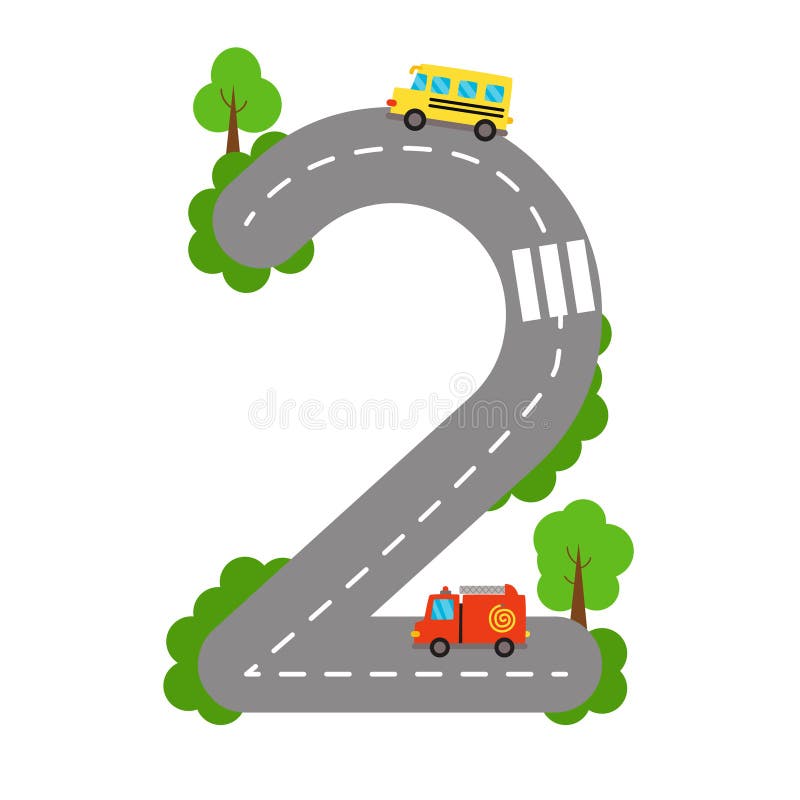 Vector Illustration. Road Numbers for Kids. Number 2. Stock Vector ...