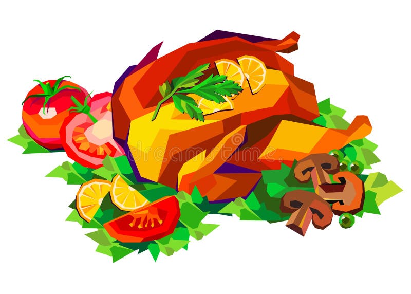 Vector Illustration of Roast Chicken Dinner Baked Roasted Food Stock ...