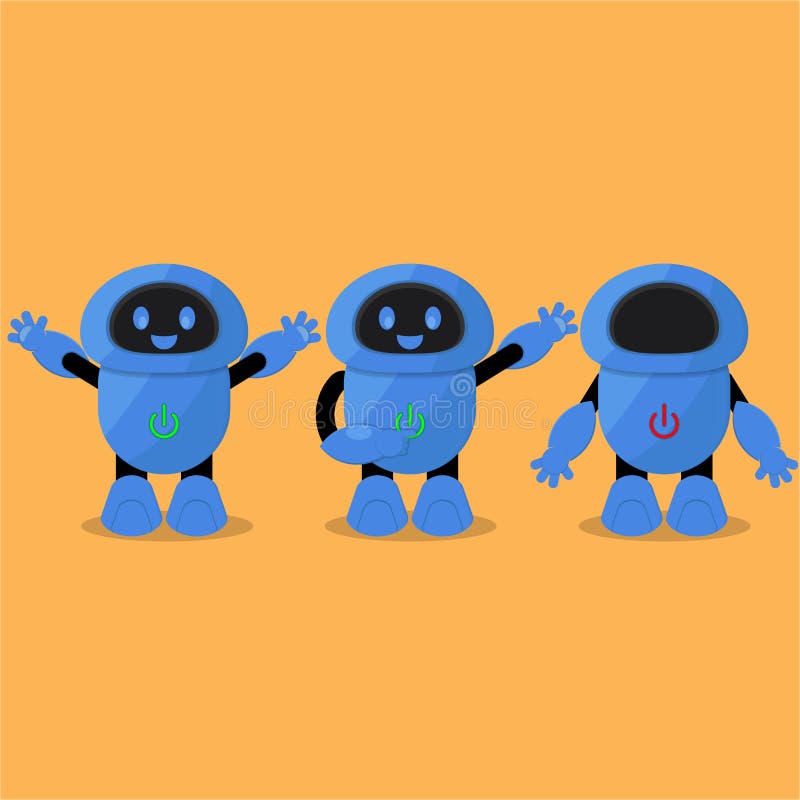 Vector Illustration of 3 Robots in Various Poses Stock Vector ...