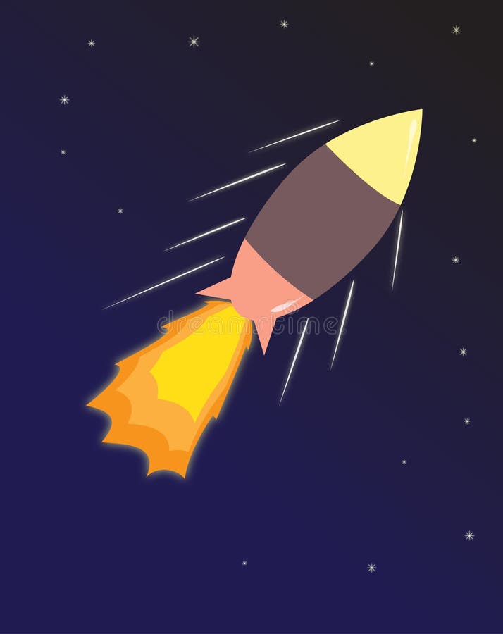 Vector Illustration of Rocket Blasting Off into Space Stock Vector ...