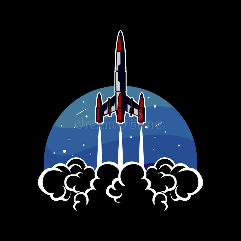 Vector Illustration of a Rocket Flying into Space at Night Stock Vector ...