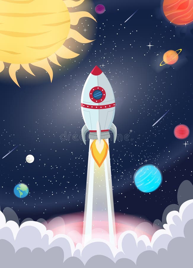 Illustration of Rocket Launch Flying To the Space Stock Vector ...