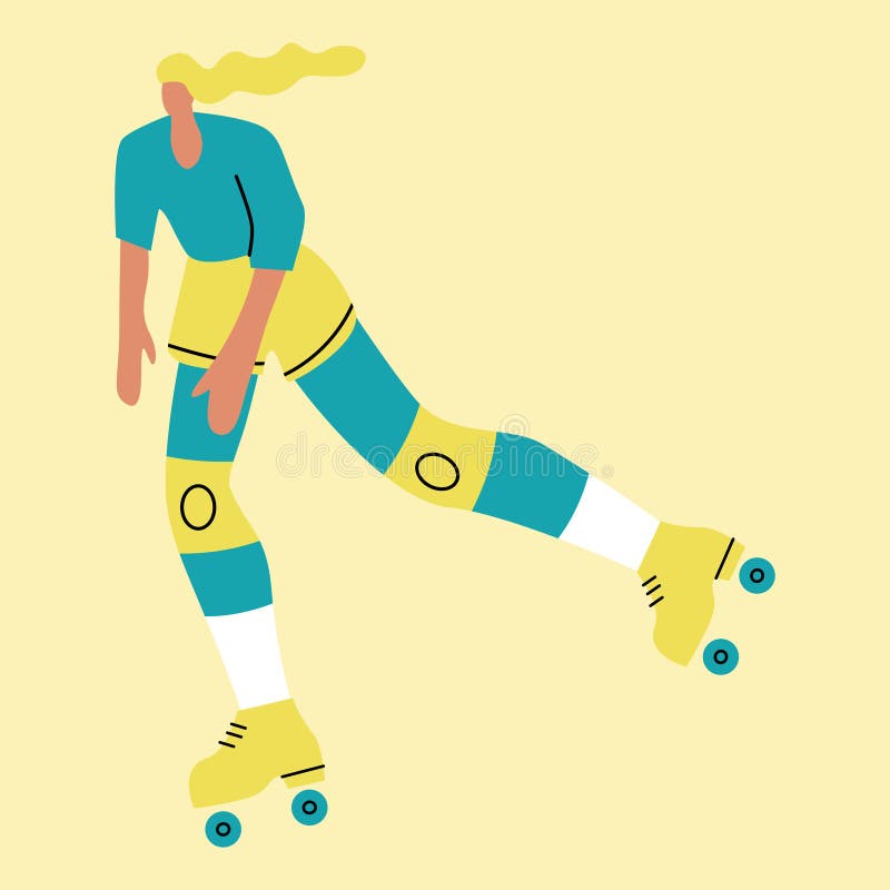 Vector Illustration with Roller Skating Woman. Cartoon Character Doing ...