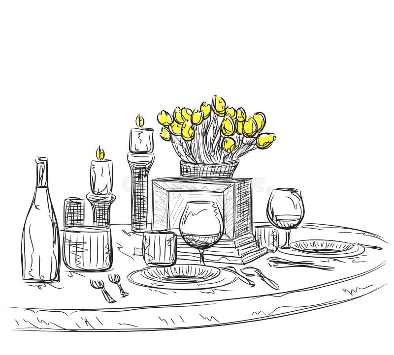 Vector Illustration of a Romantic Table for Two Stock Vector ...