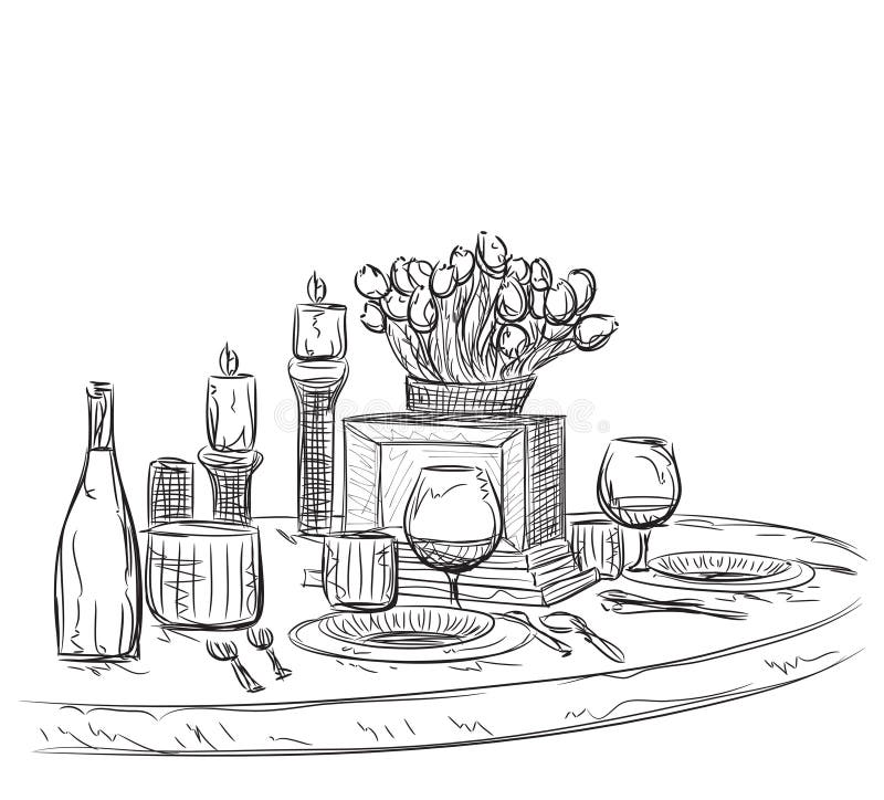 Vector Illustration of a Romantic Table for Two Stock Vector ...