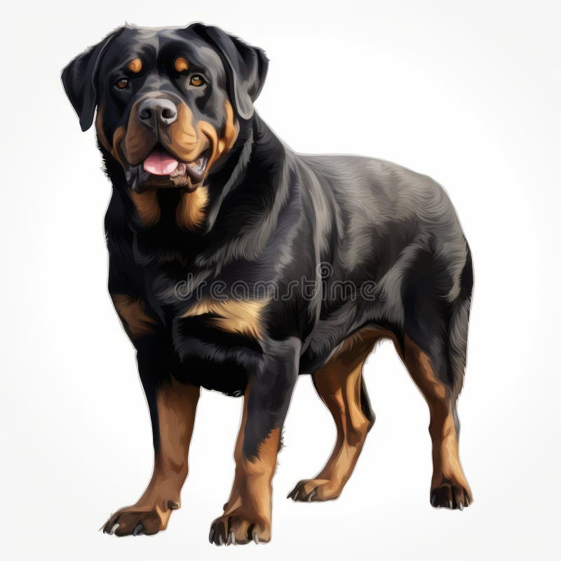 Hyper-realistic Rottweiler Dog Standing Illustration on White ...