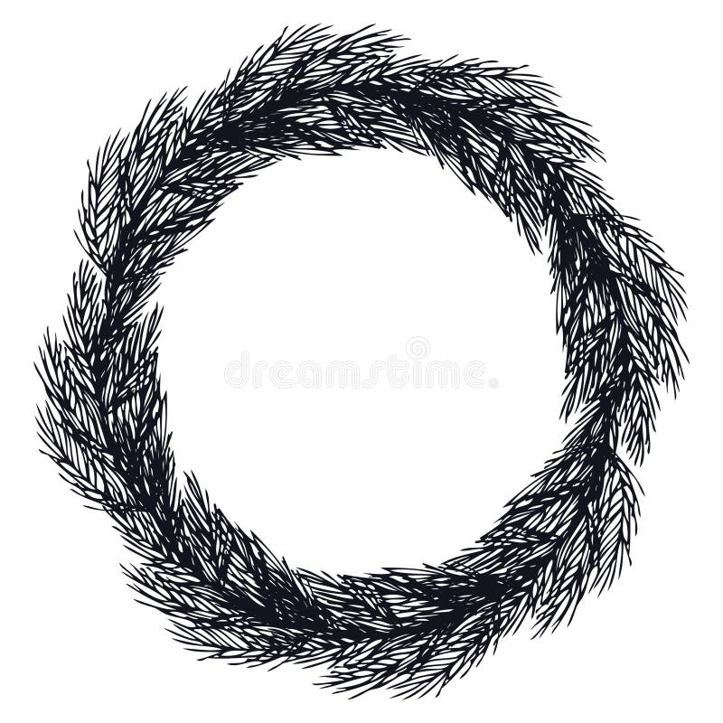 Vector Illustration the Round Frame Pine Vignette Black Silhouette ...