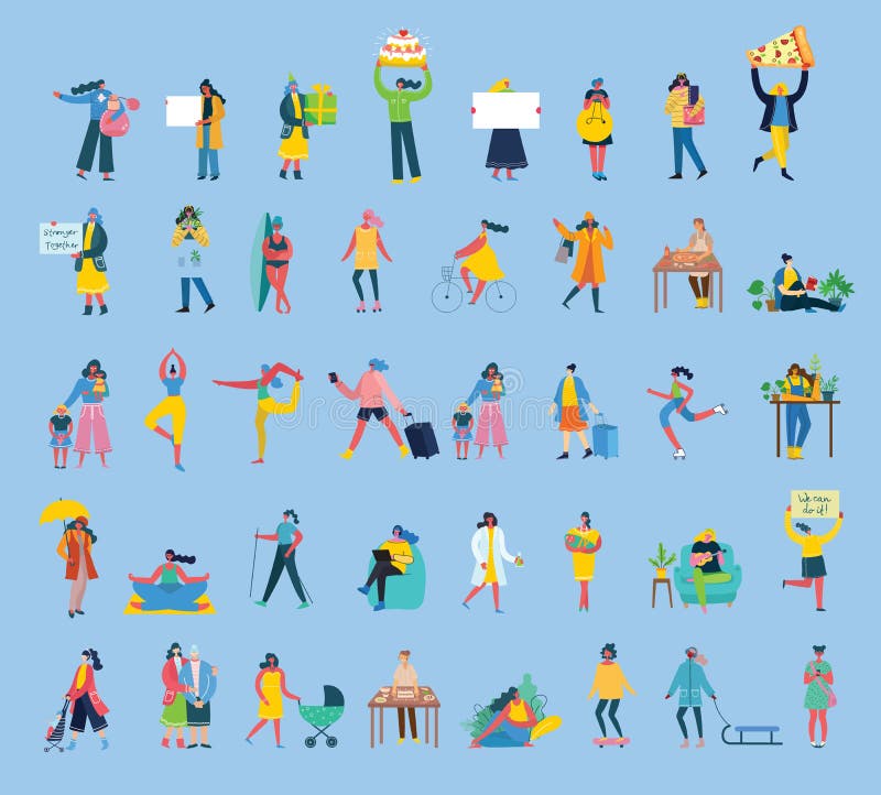 Vector Illustration of daily Routine of Different Women Activities ...