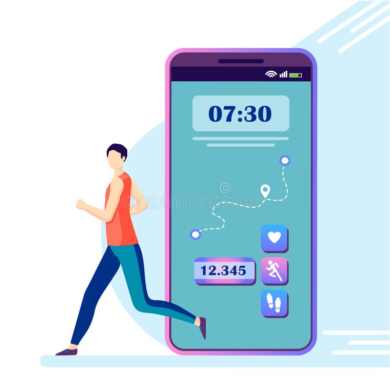 Vector Image with a Running Man. a Smartphone App Tracks His Fitness ...