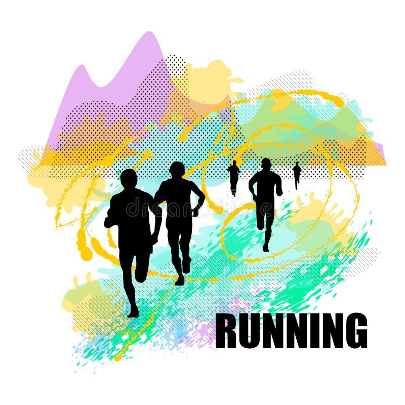Running People during a City Marathon. Hand Drawn Sketch Vector ...