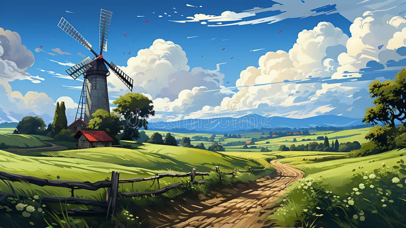 Vector Illustration of Rural Morning Stock Illustration - Illustration ...