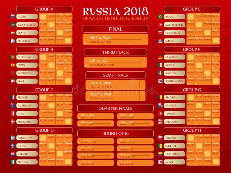 Russia World Cup timetable stock vector. Illustration of list - 114843093