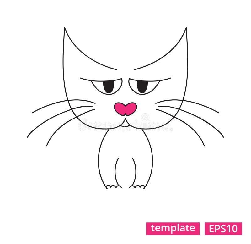 Vector Illustration of a Sad Tabby Cat with the Pink Nose Stock Vector ...