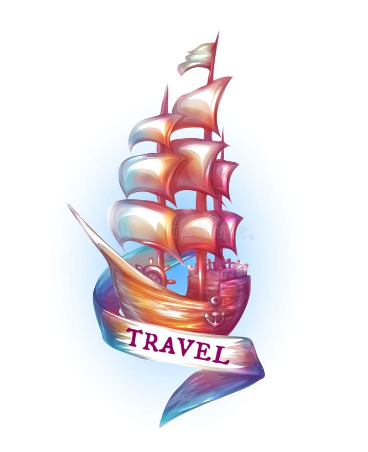 Vector Illustration of Sail Ship with Label Stock Vector - Illustration ...