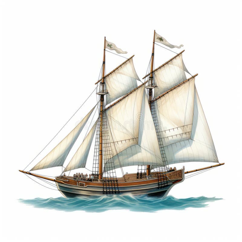 Detailed 17th Century Schooner Sailing Ship Clip Art Illustration Stock Illustration ...
