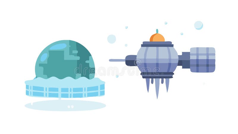 A Satellite Orbiting a Frozen Ice Planet or Moon Vector Design ...