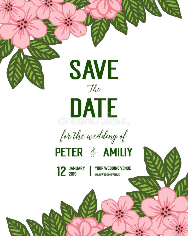 Vector Illustration Save the Date Card with Design Romantic Pink Flower ...
