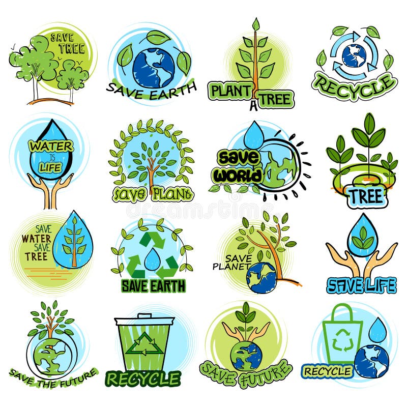 Save Earth and Water Label Tag Sticker for Advertisement Stock Vector ...
