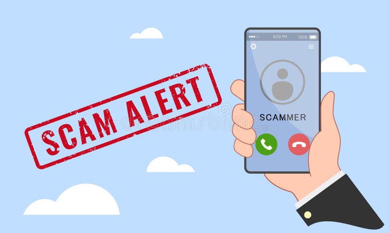 Vector Illustration of Scam Alert Notification on Smart Phone. Cloud ...