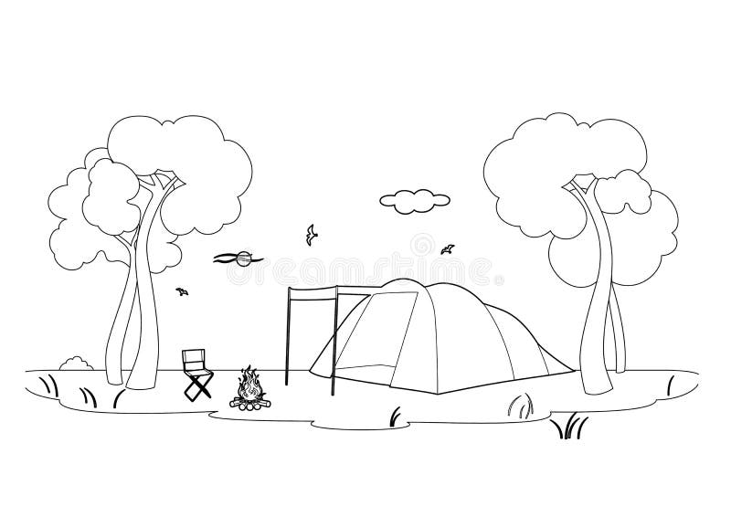 Drawing of a Tent in the Forest Stock Vector - Illustration of ...