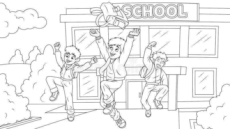Vector Illustration, School Children Having Fun Outdoors after School ...