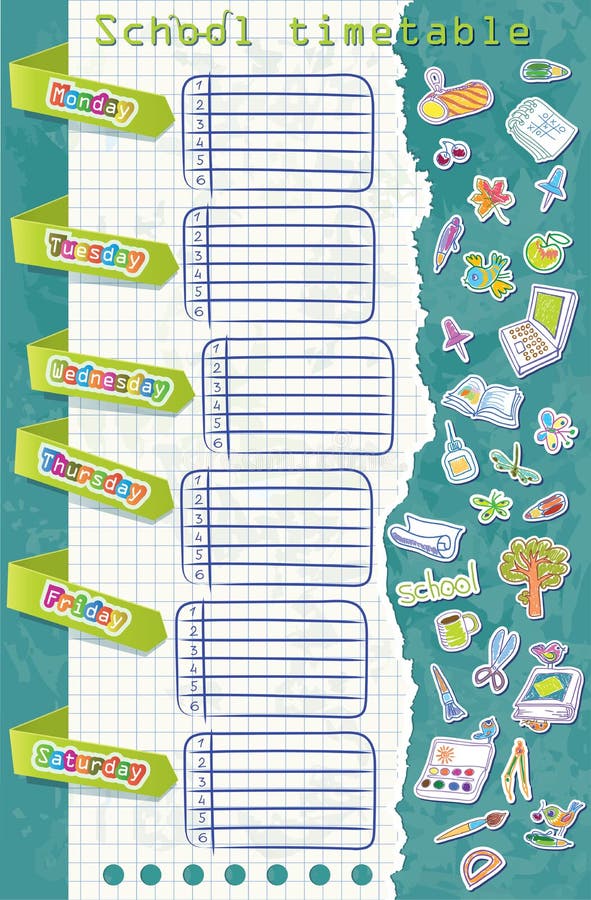 Vector Illustration. School Timetable Stock Vector - Illustration of ...