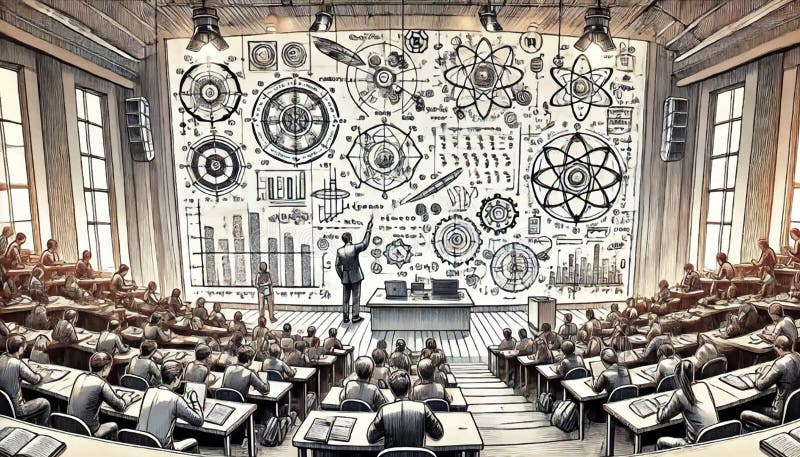 Vector Illustration of a Science Lecture in a Futuristic Classroom ...
