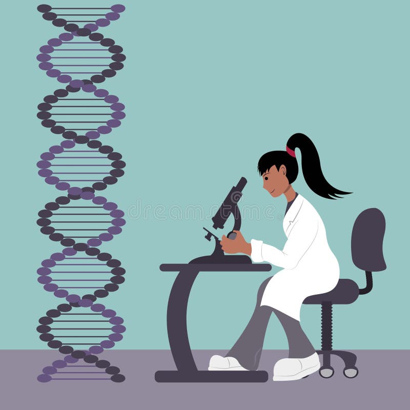 Vector Illustration of a Scientist Working with Microscope and Dna ...