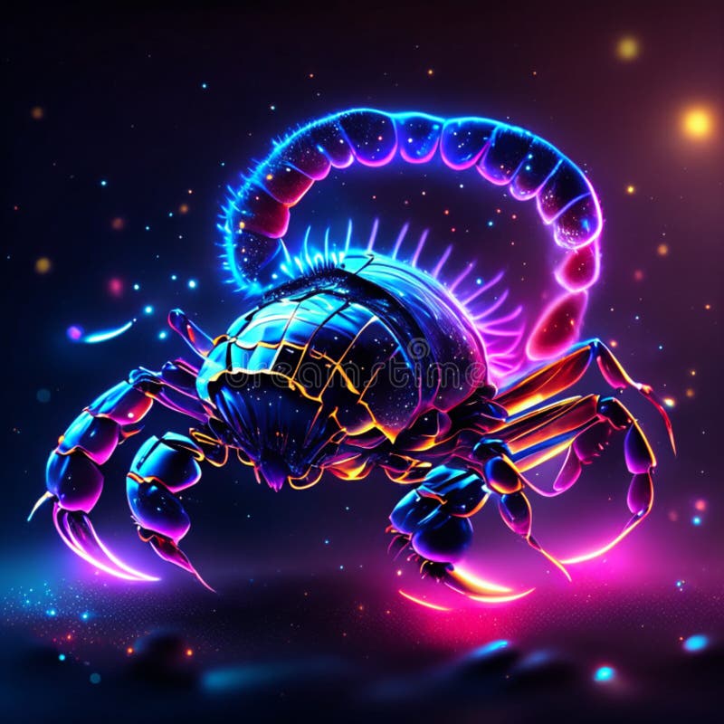 Vector Neon Illustration of a Scorpion on the Background of the Starry ...
