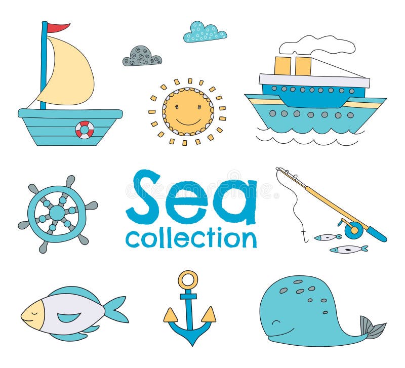 Vector Illustration of Sea Elements Stock Vector - Illustration of travel, funny: 119769636