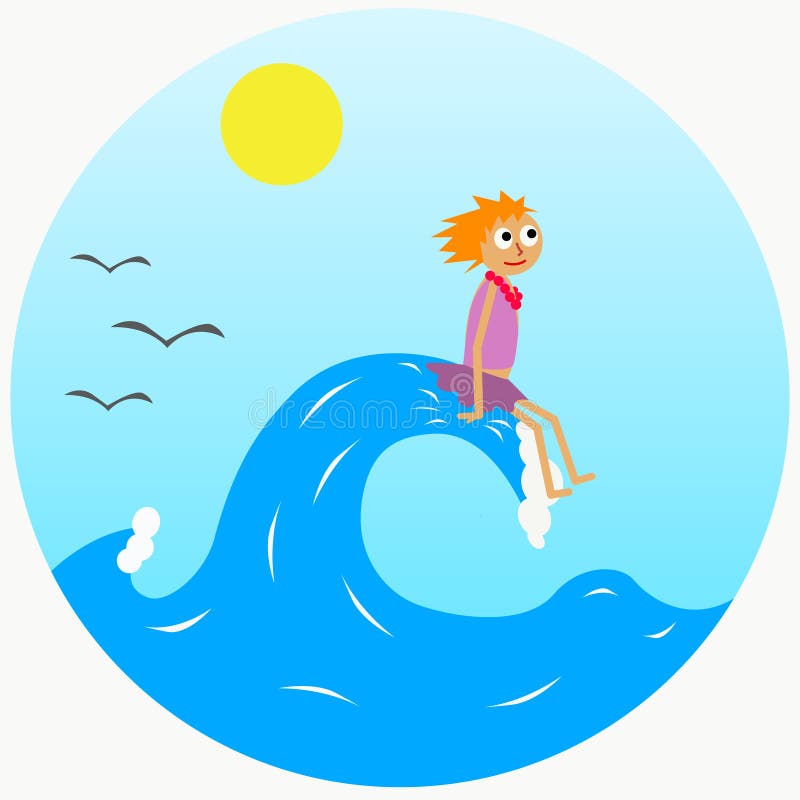 Vector Illustration of the Sea with a Girl on the Wave Stock Vector ...